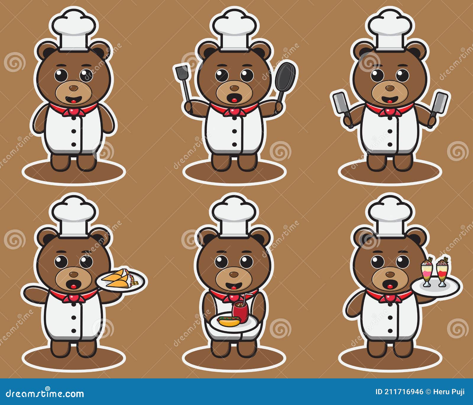 Vector Illustration of Cute Bear Chef Cartoon with Food. Stock Vector ...