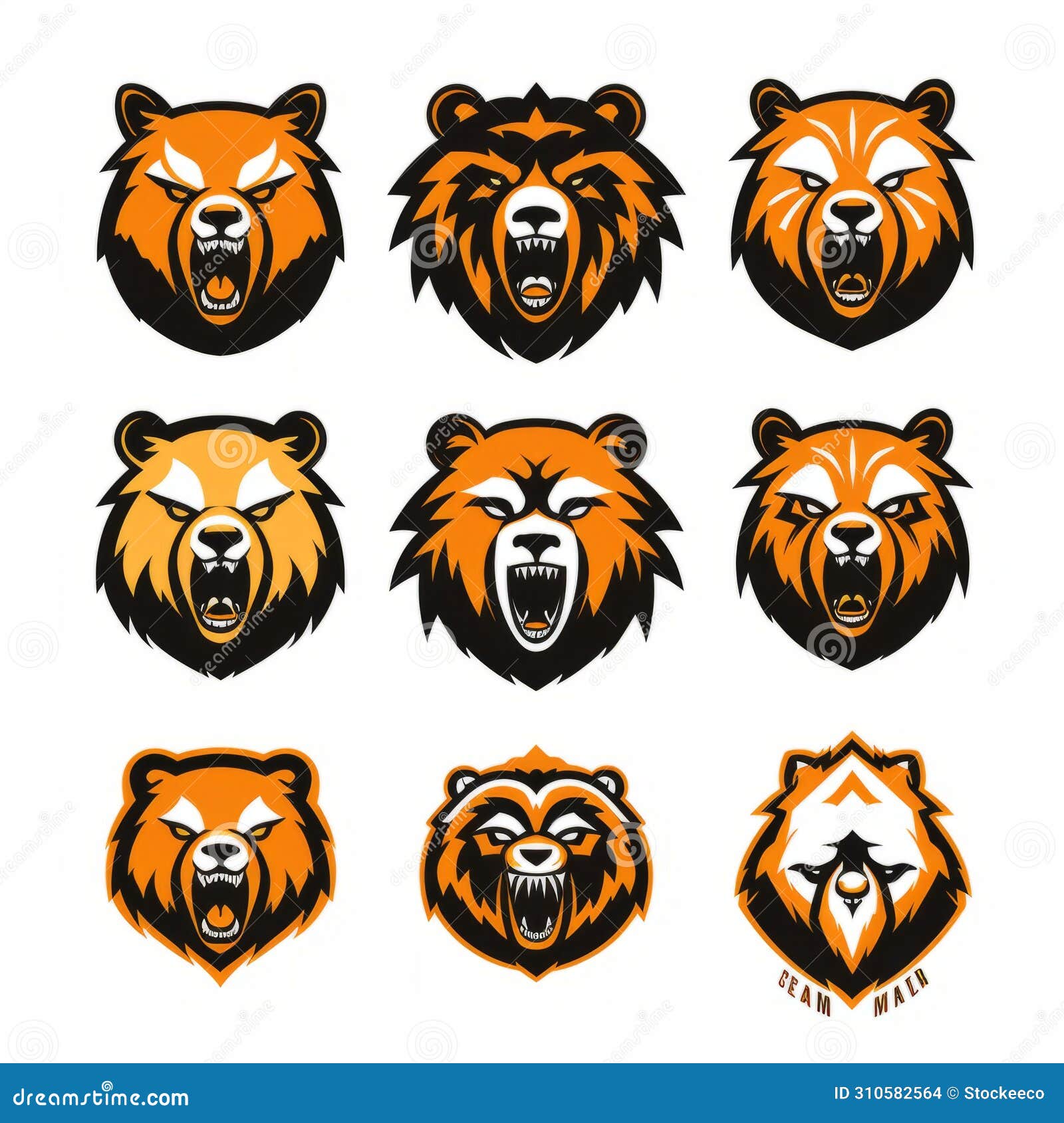 Bear Logos Collection: Intense Movement Expression in Dark Orange and ...