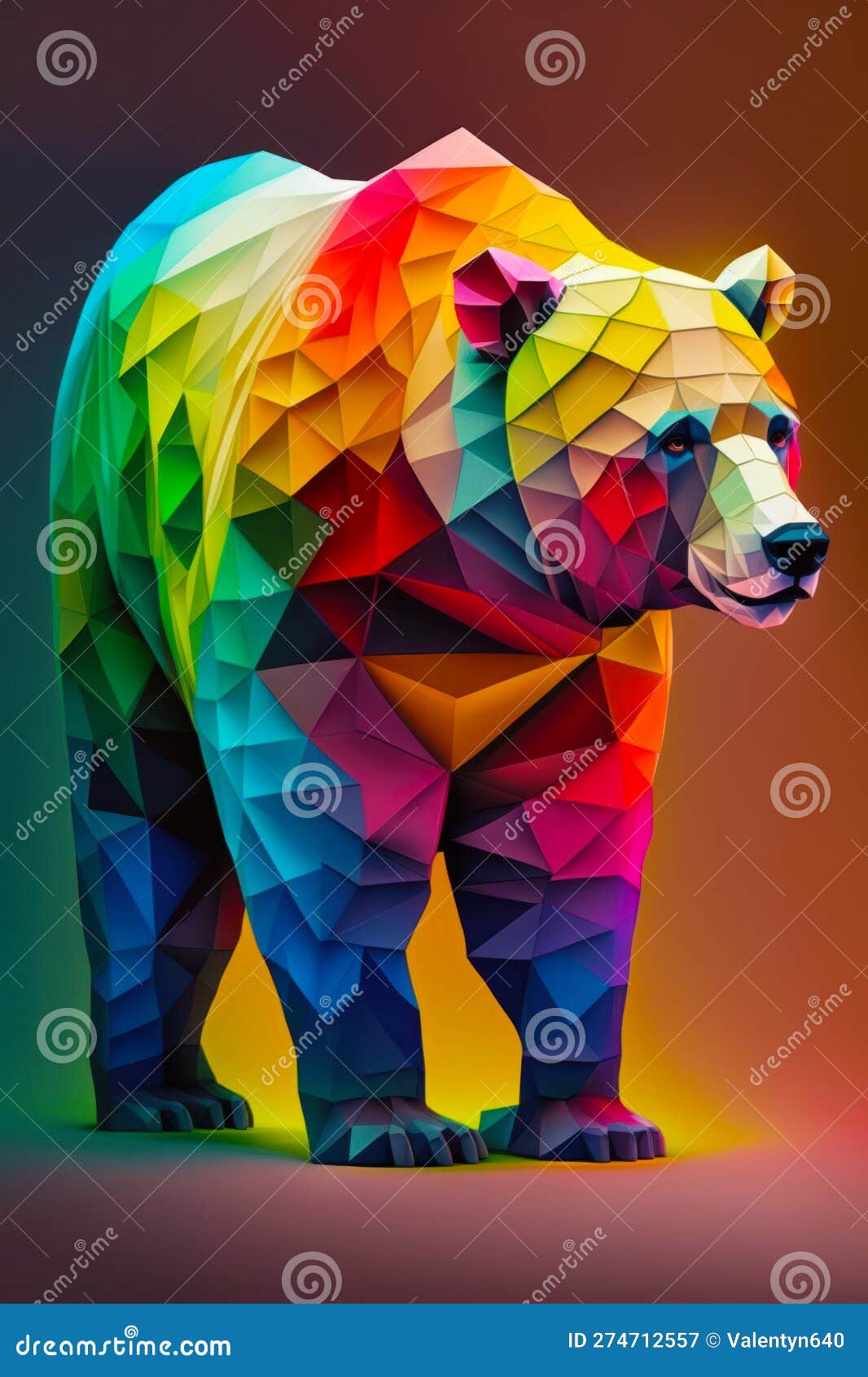 Bear Made Up of Multicolored Triangles on Dark Colored Background ...