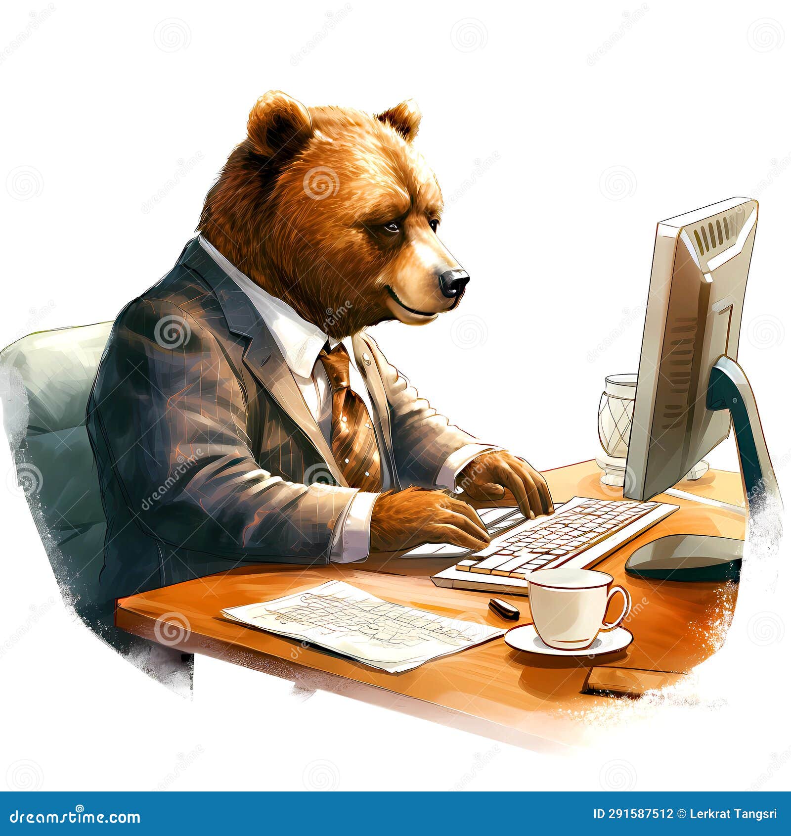Bear man working in office stock illustration. Illustration of cartoon ...
