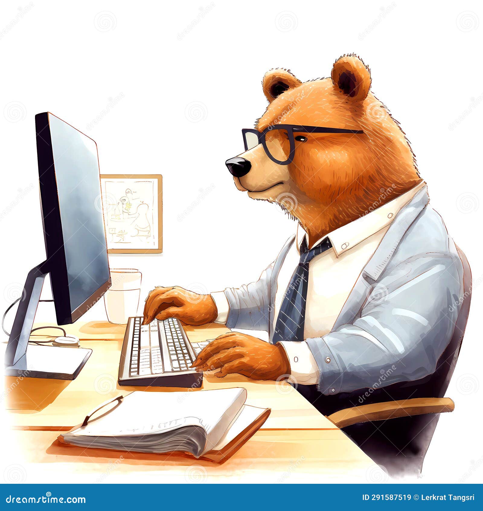 Bear man working in office stock illustration. Illustration of deer ...