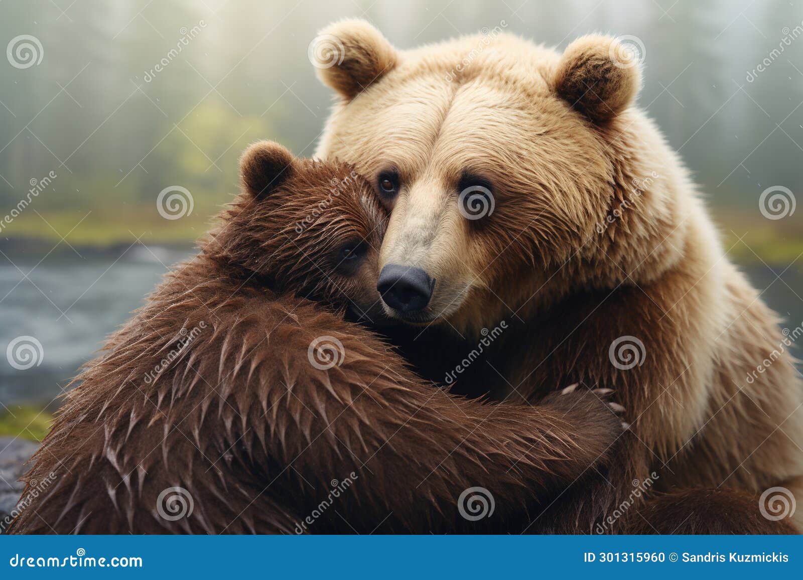 Bear Mother Hugging Bear Baby. Generative AI Stock Illustration ...