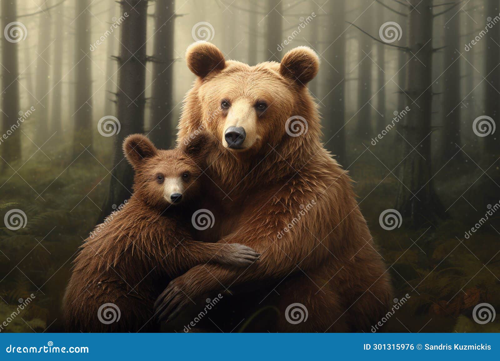 Bear Mother Hugging Bear Baby. Generative AI Stock Illustration ...