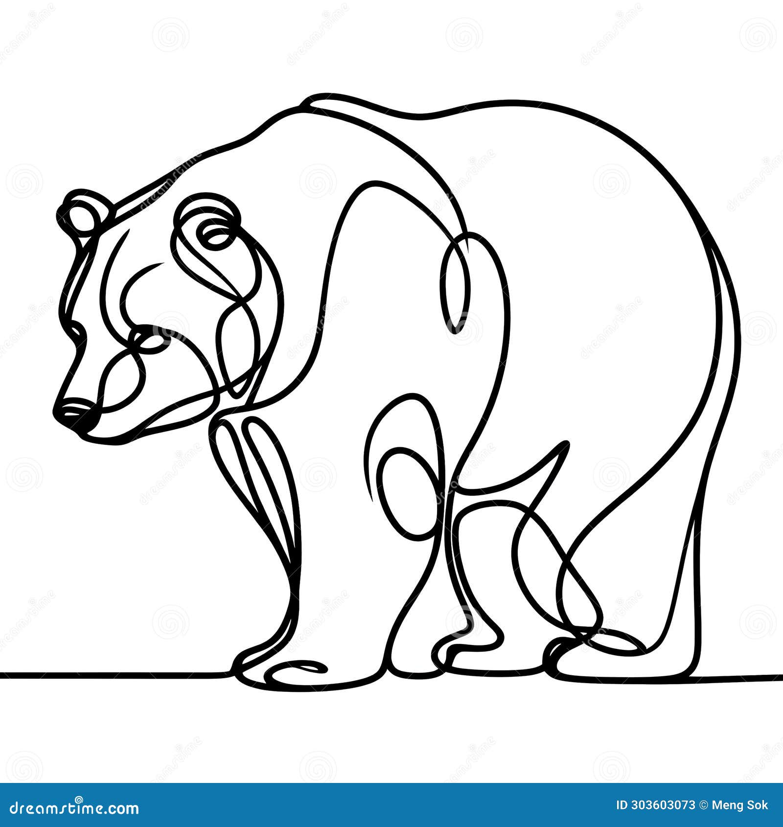 A Bear in Motion is Depicted through a Continuous Line Drawing on a ...