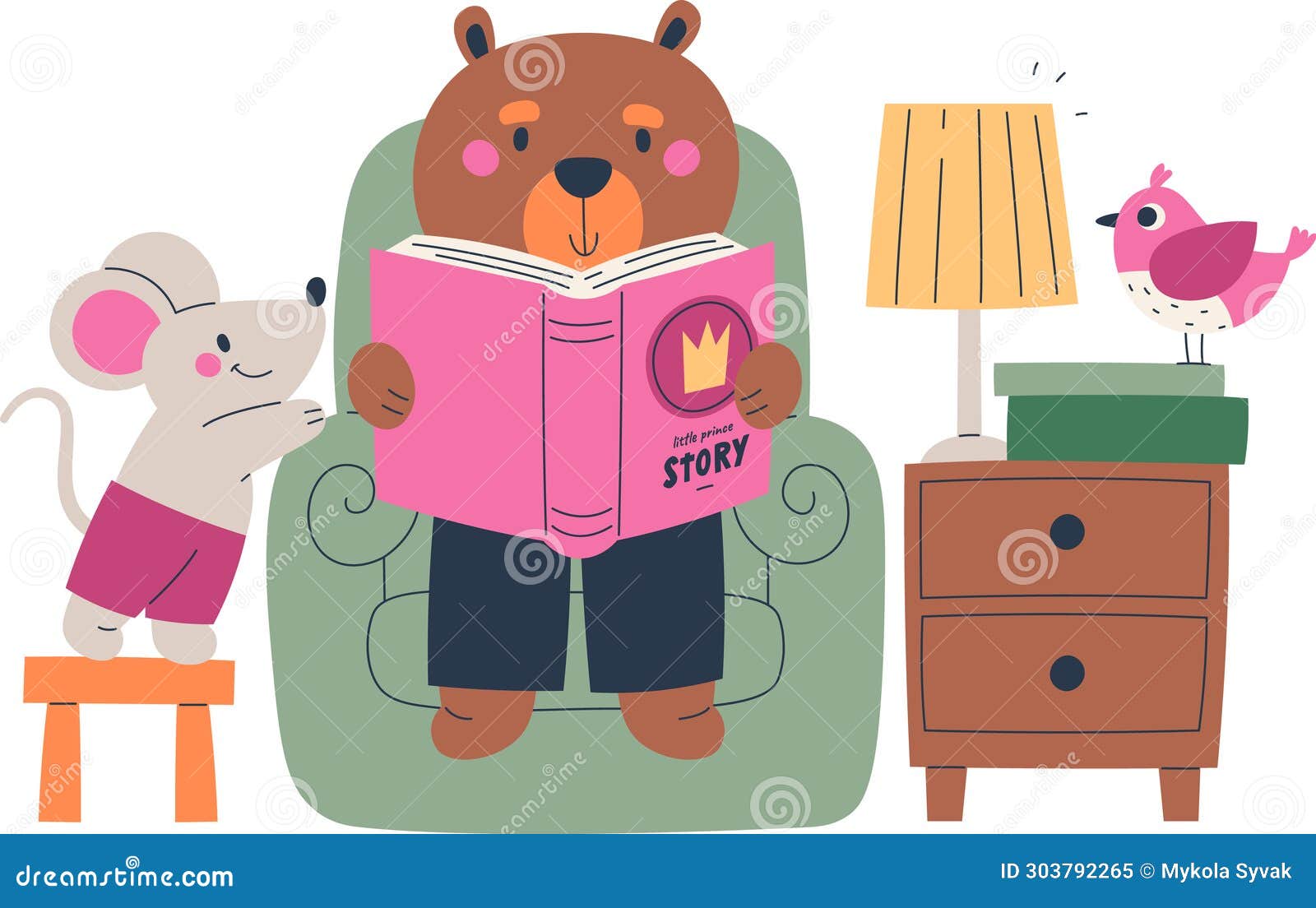 Bear and Mouse Reading Book Stock Illustration - Illustration of bear ...