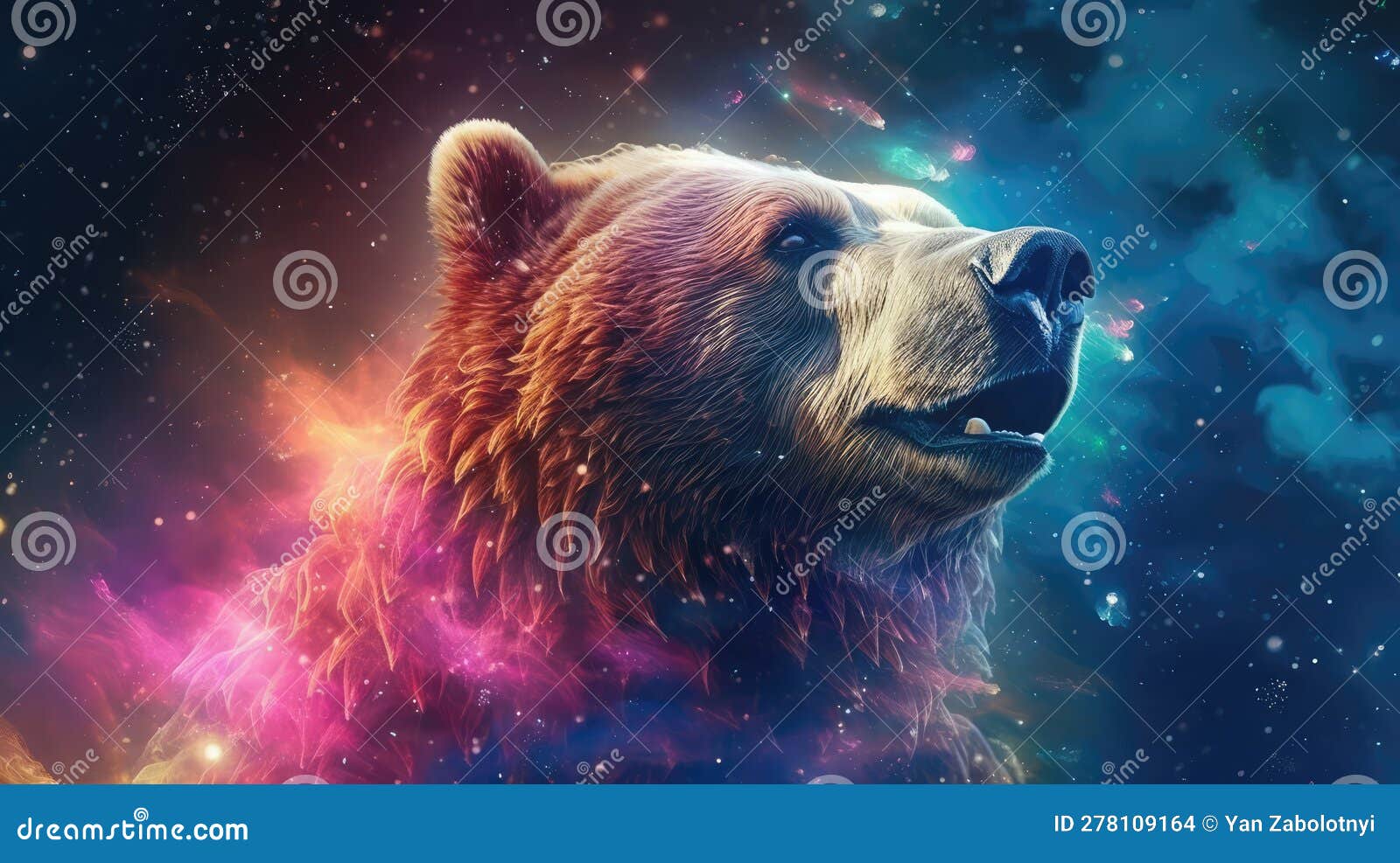 Bear Nebulae and Galaxies Float in Space in the Smokelike Clouds of Gas ...