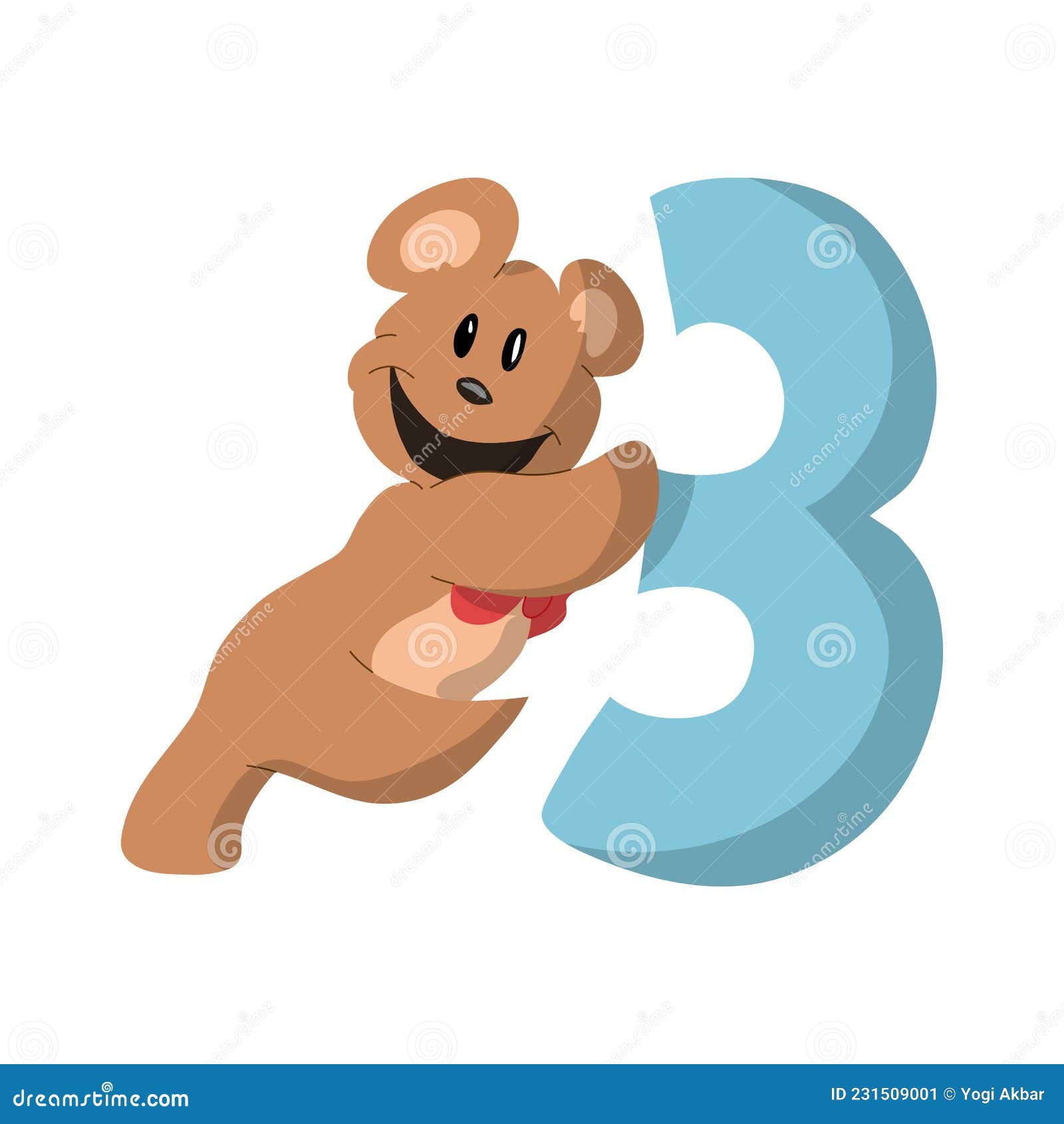 Bear Number Three, Flat Design Illustration Stock Vector - Illustration ...