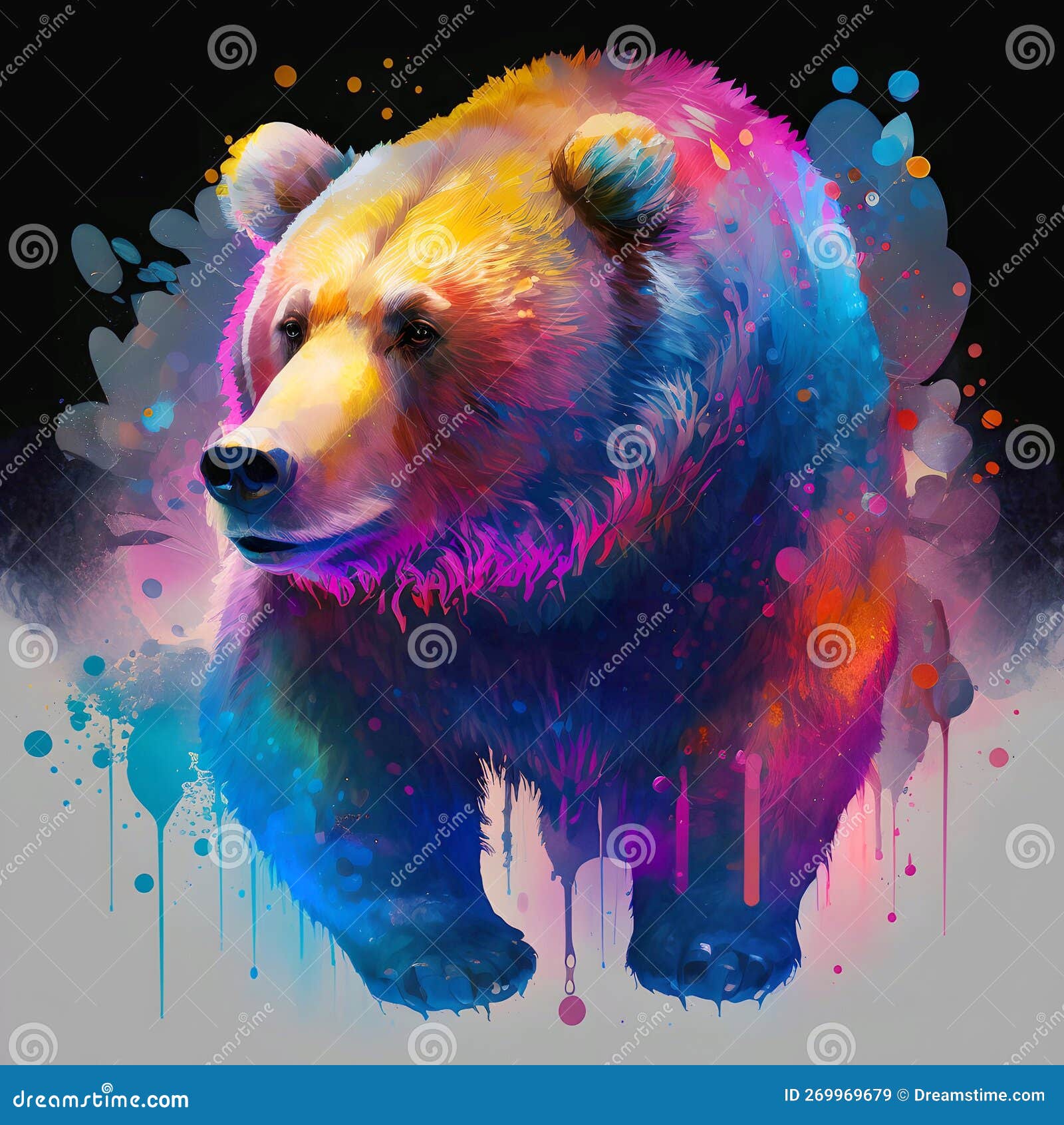 A Bear Painted with Multicolored Colors on a Dark Background, Generated ...