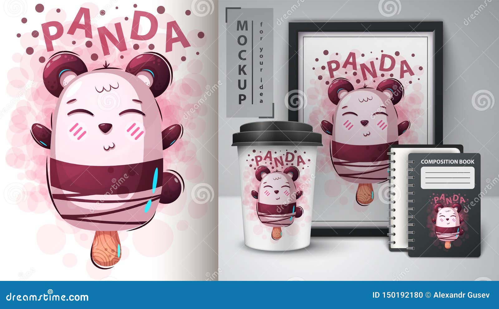 Bear, Panda Ice Cream - Mockup for Your Idea Stock Vector ...