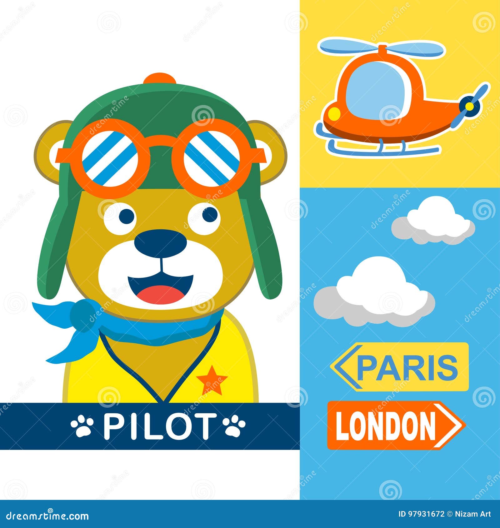Bear pilot stock vector. Illustration of childrens, happy - 97931672