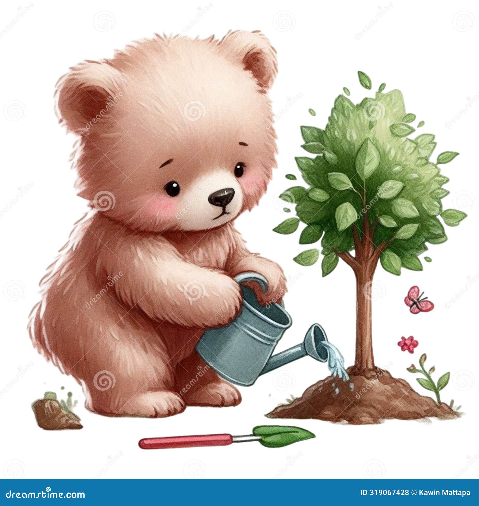Bear planting trees stock illustration. Illustration of landscape ...