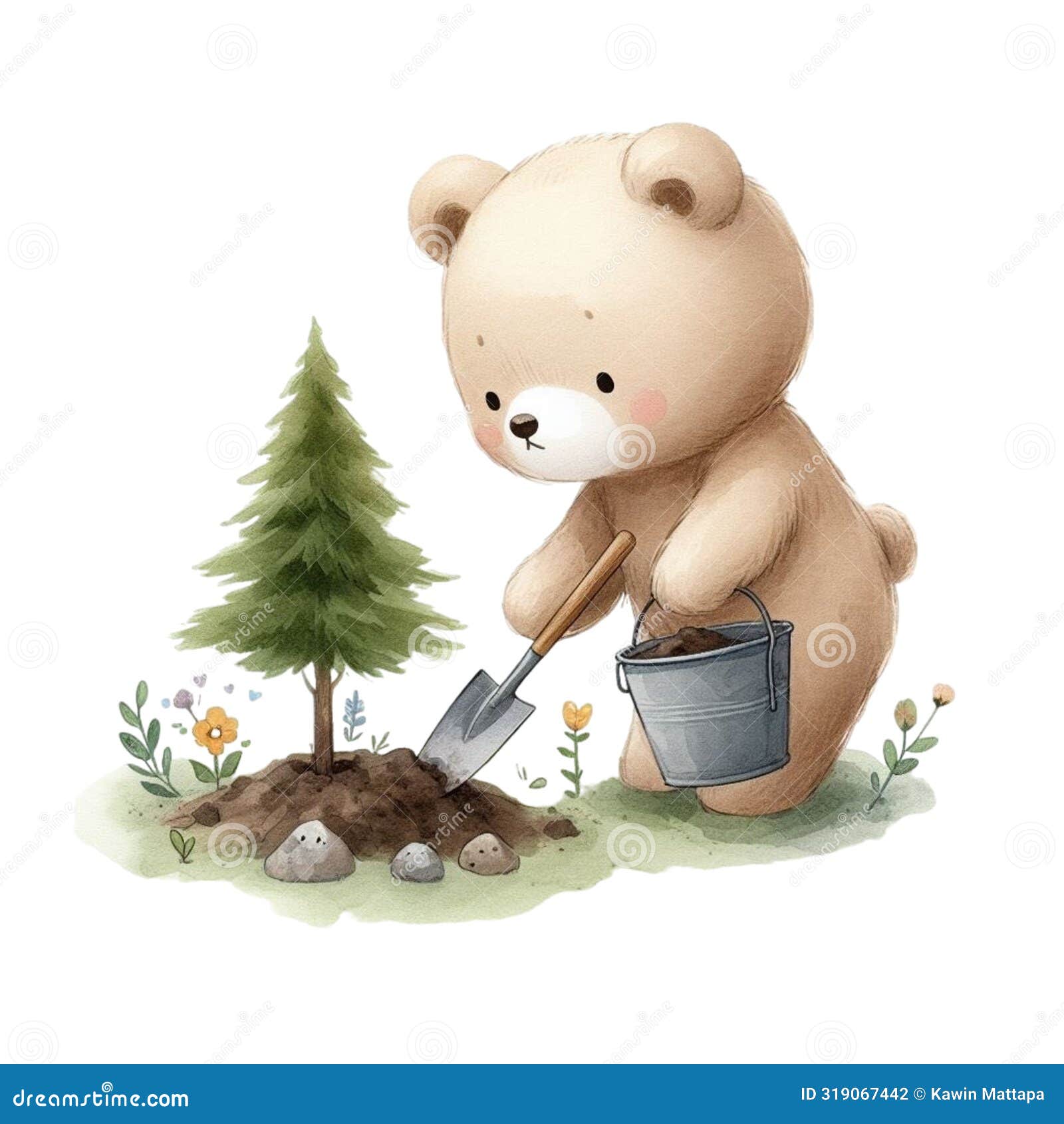 Bear planting trees stock illustration. Illustration of flat - 319067442