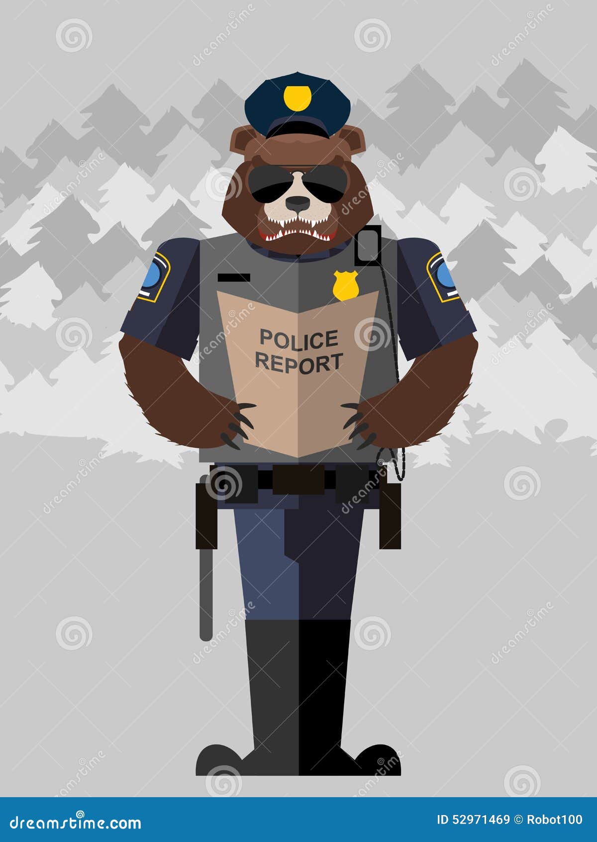 Bear Policeman. Wild Animal Police Form. Cap And Body Armor. Grizzly In ...