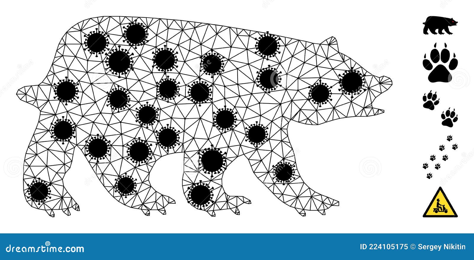 Bear Polygonal Mesh Pictogram with Virus Elements Stock Vector ...