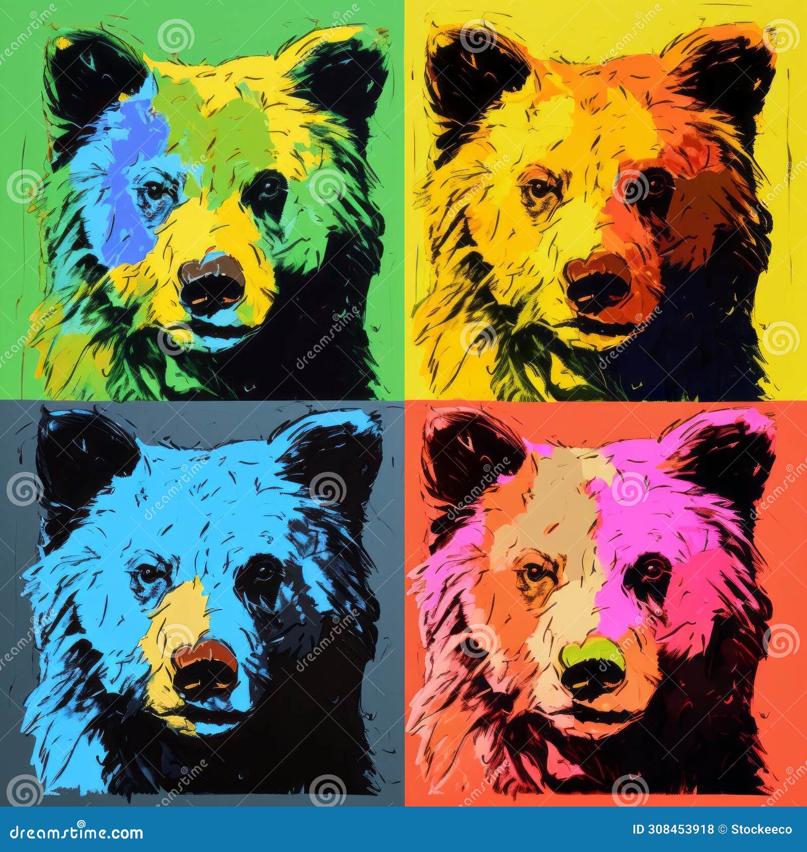 Buy Pop Art Bear Prints Online - Realistic Color Palette and Fragmented ...