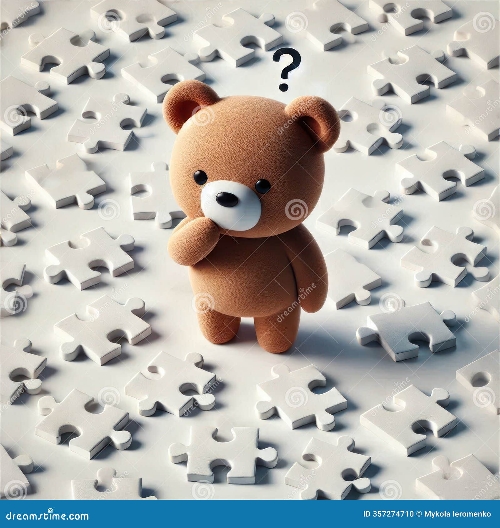 A Bear among Puzzles with a Question Mark Above His Head. Stock Photo ...