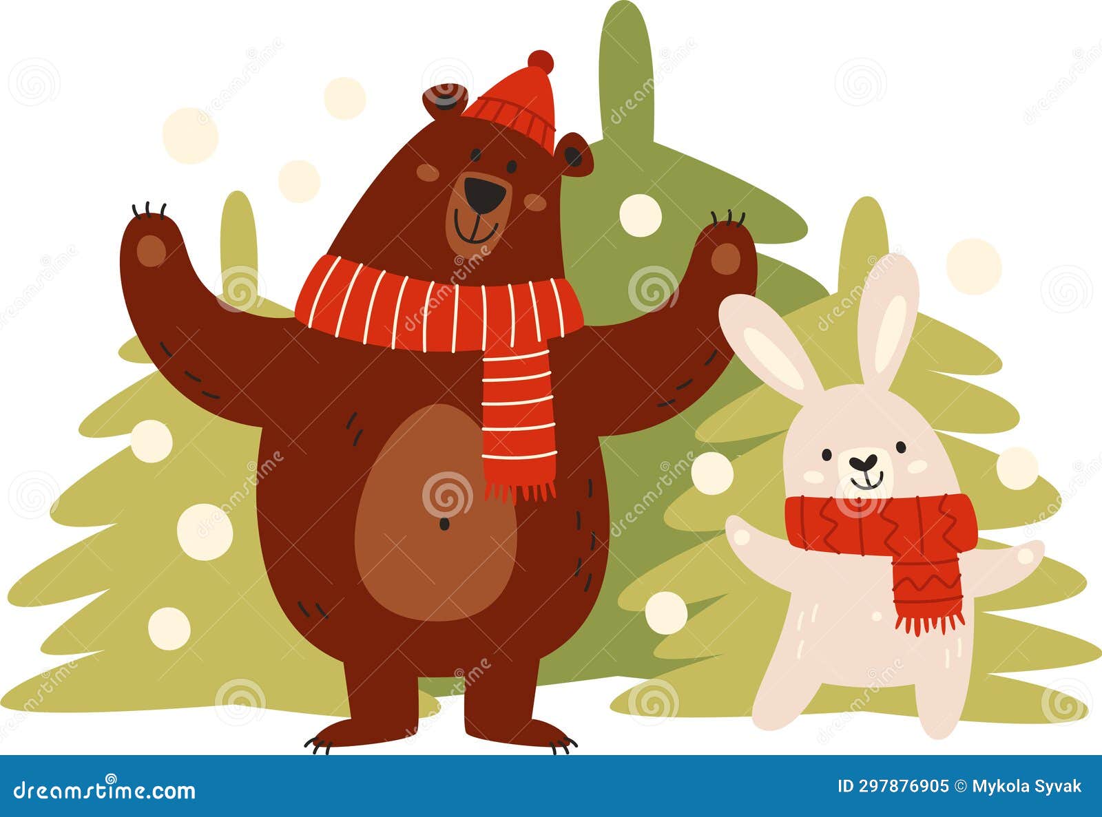 Bear and Rabbit with Trees stock illustration. Illustration of bear ...