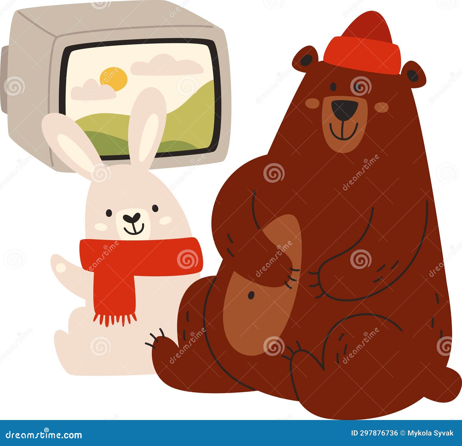 Bear and Rabbit Watching TV Stock Illustration - Illustration of ...