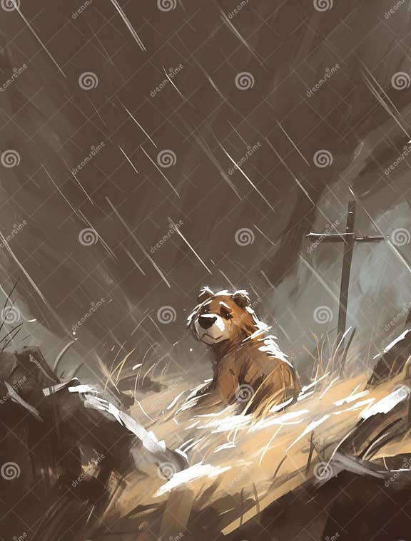Bear in the Rain stock illustration. Illustration of atmospheric ...