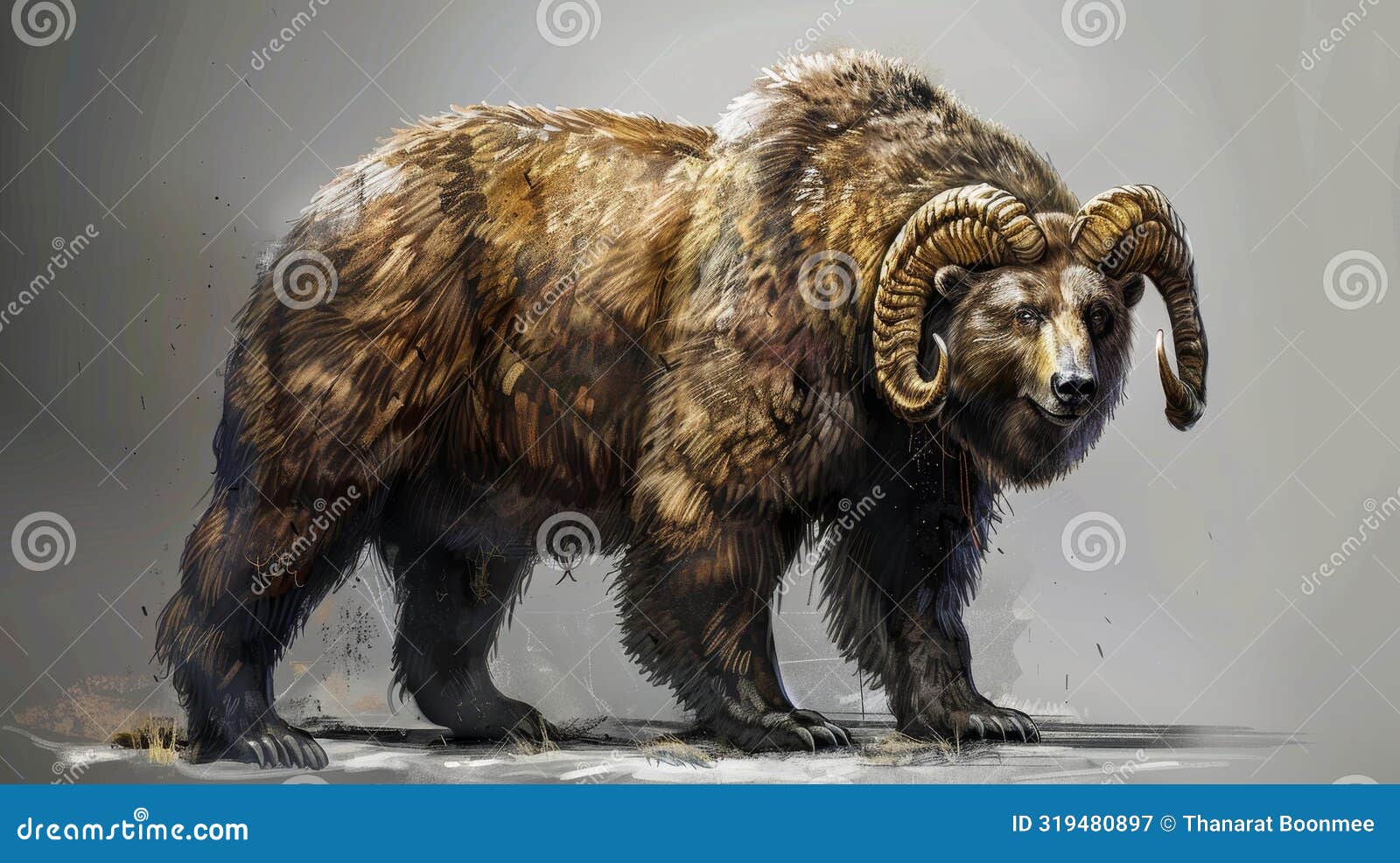 A Bear with Ram Horns Embodies Mixed Strength and Agility Stock ...