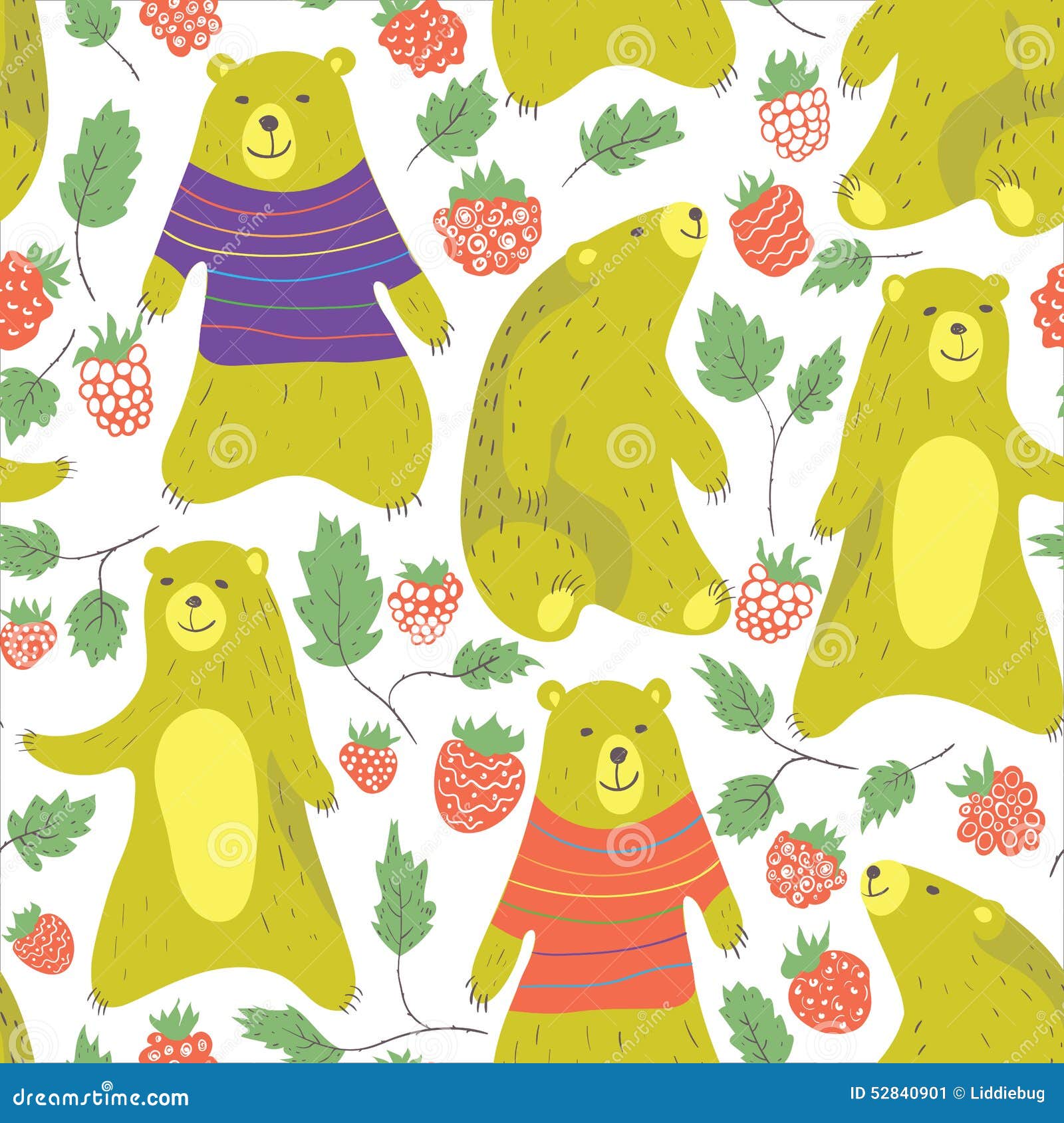 Bear and raspberry stock vector. Illustration of hand - 52840901