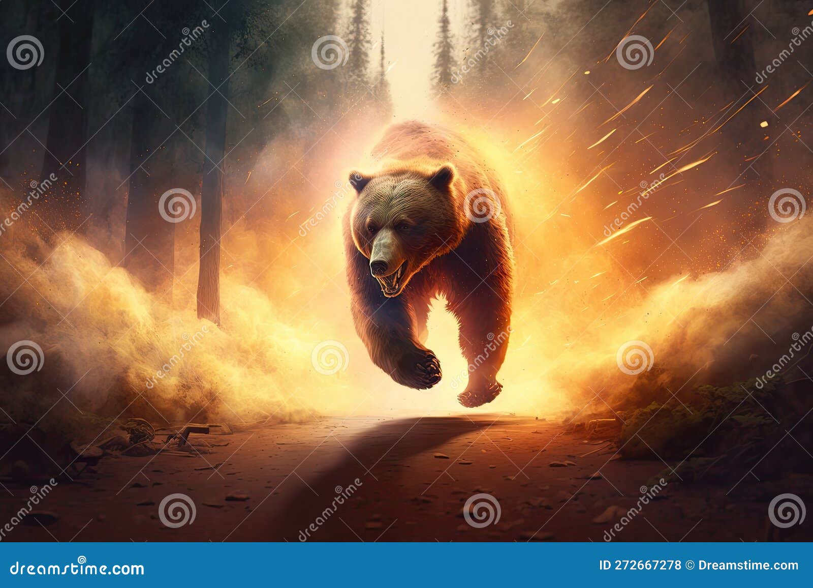Bear Running through Burning Forest, Flames and Smoke Enveloping Its ...