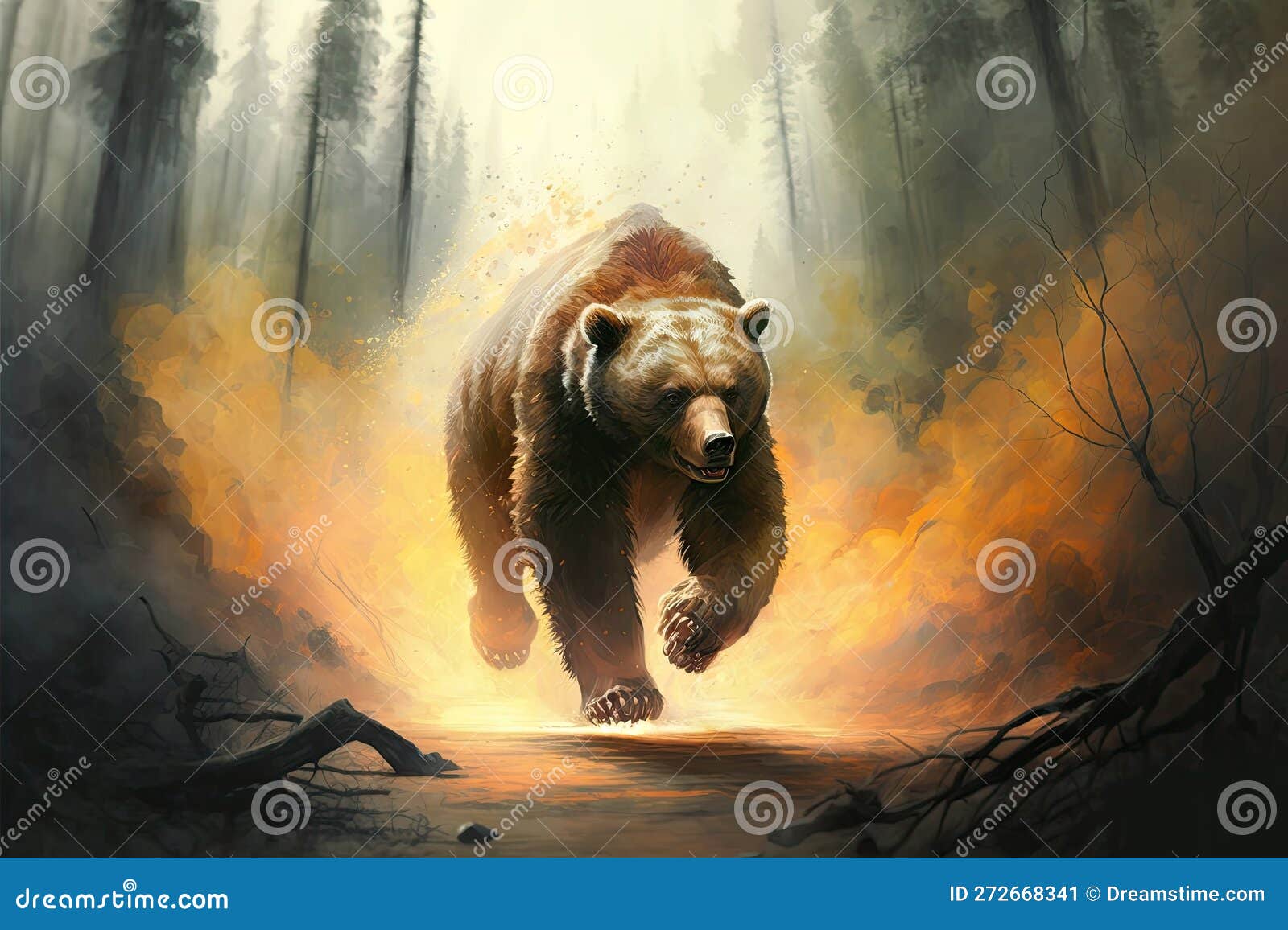Bear, Running through Forest Fire, Escaping Flames and Smoke Stock ...