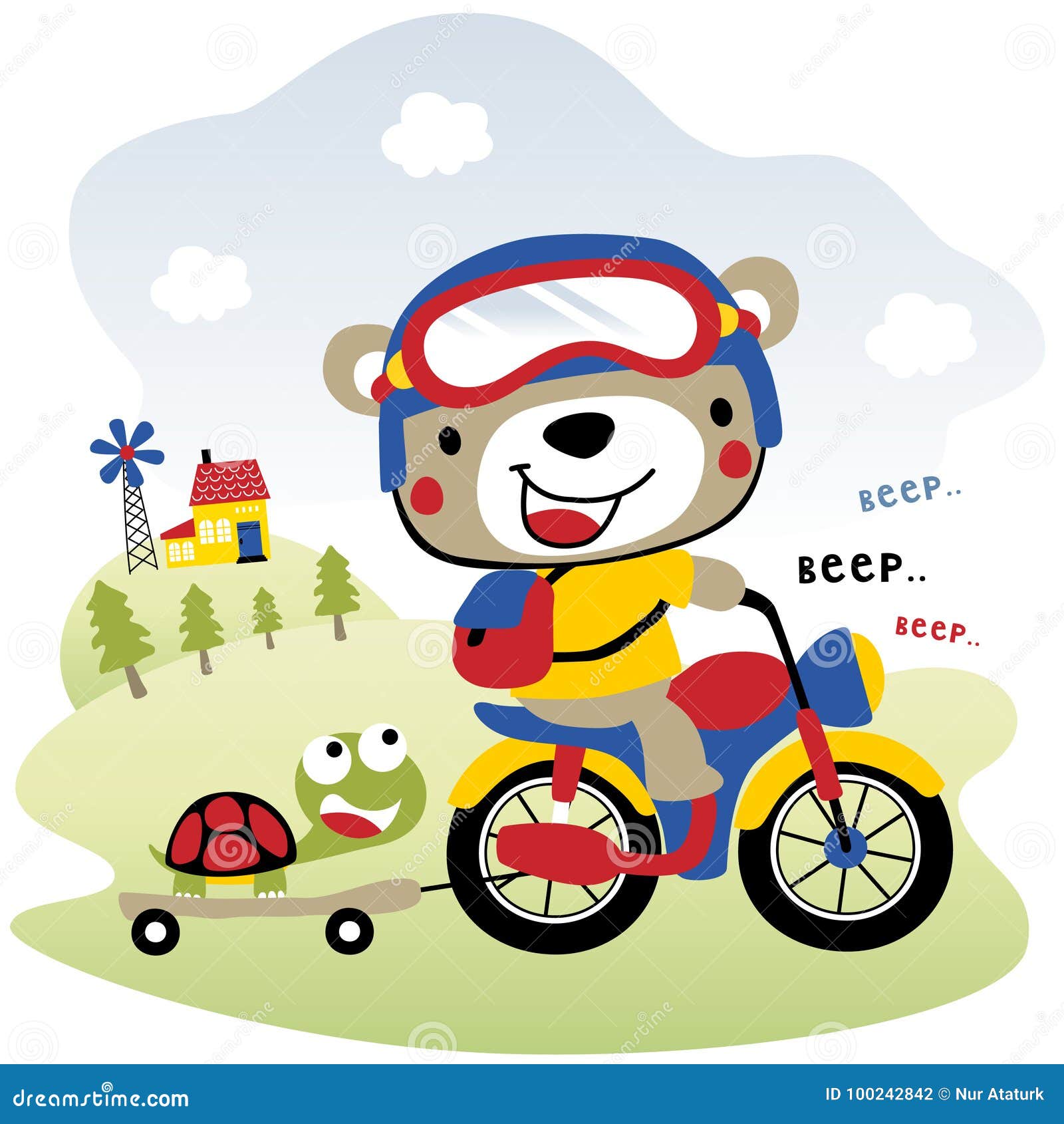 Bear`s riding motorcycle stock vector. Illustration of cheerful - 100242842