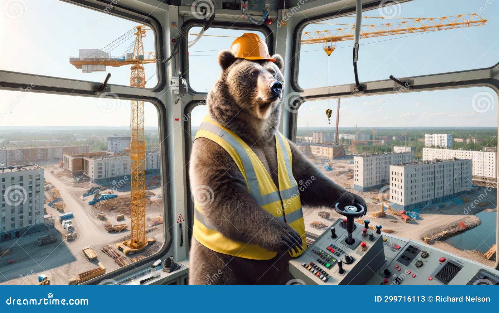 Bear Operating a Crane at Construction Site Stock Illustration - Illustration of project ...