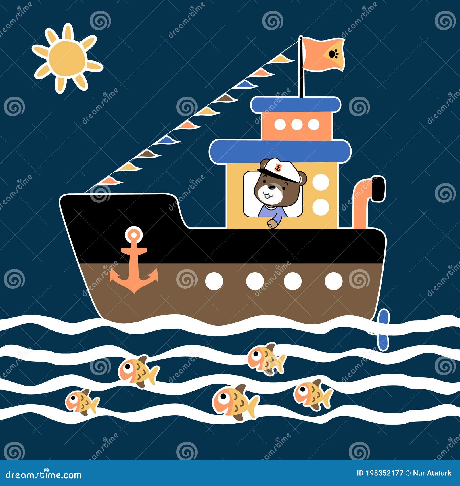 Cartoon of Cute Bear on a Ship Stock Vector - Illustration of marine ...