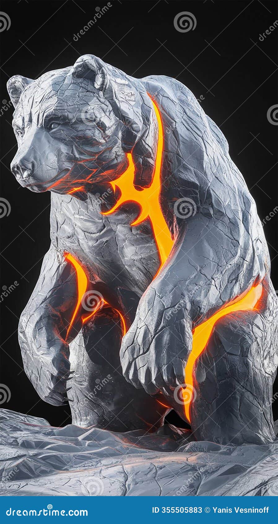 A Bear Sculpted From Cracked Volcanic Rocks And Glowing Embers Royalty ...