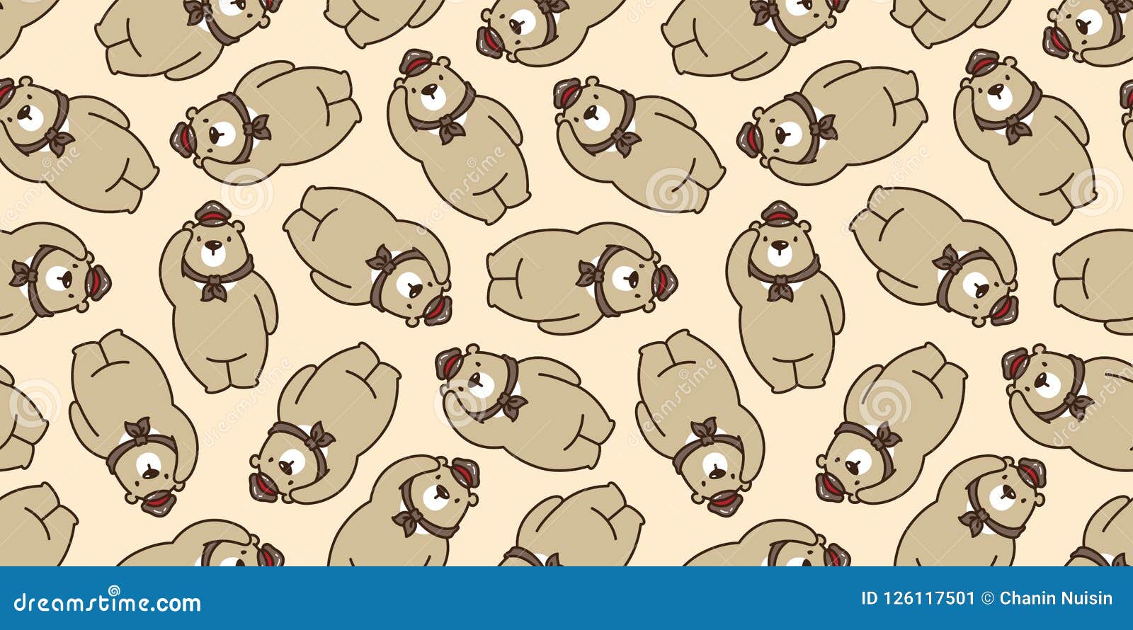 Bear Seamless Pattern Polar Bear Vector Isolated Panda Teddy Scarf Hat ...