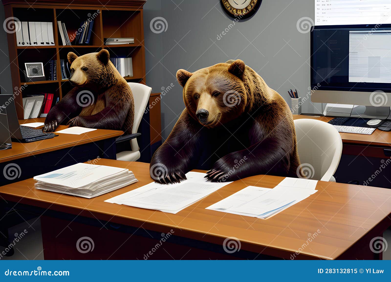 The Bear is Sitting at Their Desk Engrossed in Their Work Stock ...