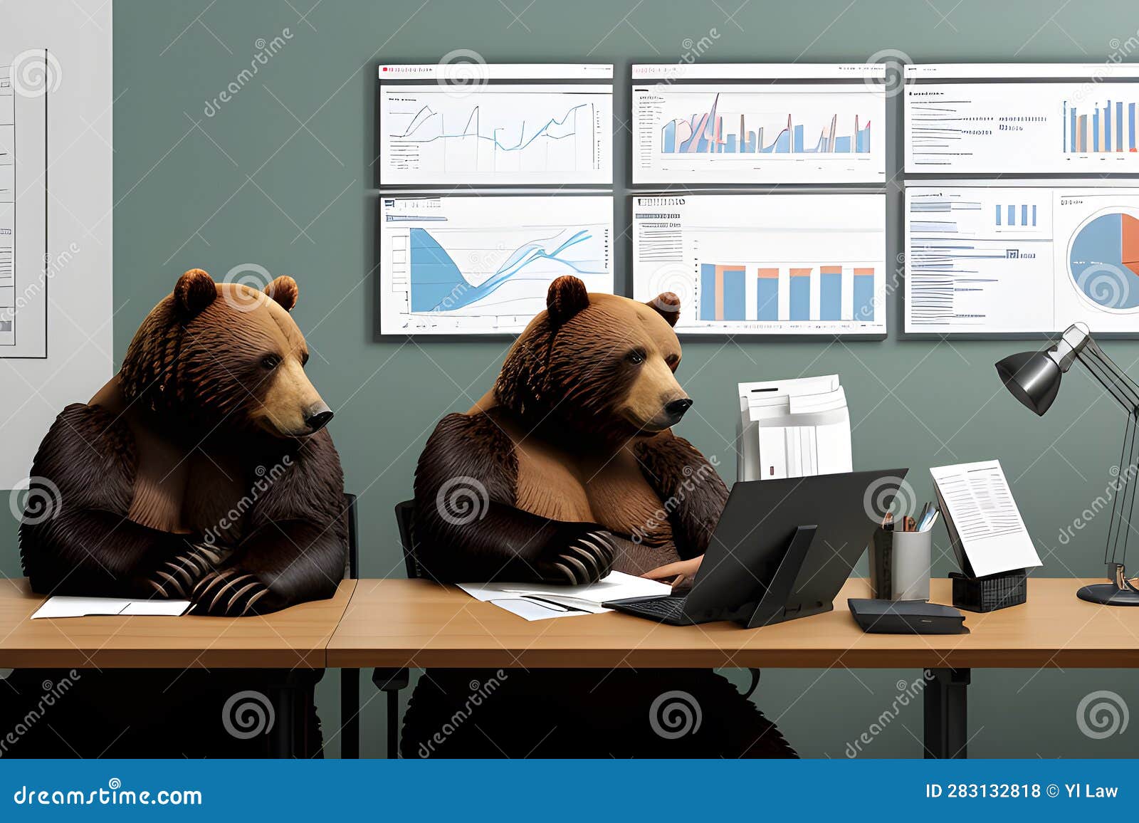 The Bear is Sitting at Their Desk Engrossed in Their Work Stock ...