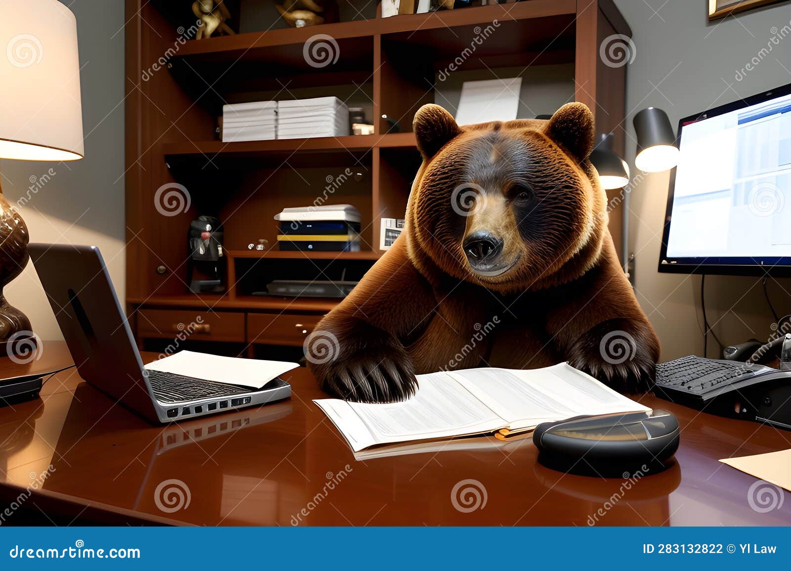 The Bear is Sitting at Their Desk Engrossed in Their Work Stock ...