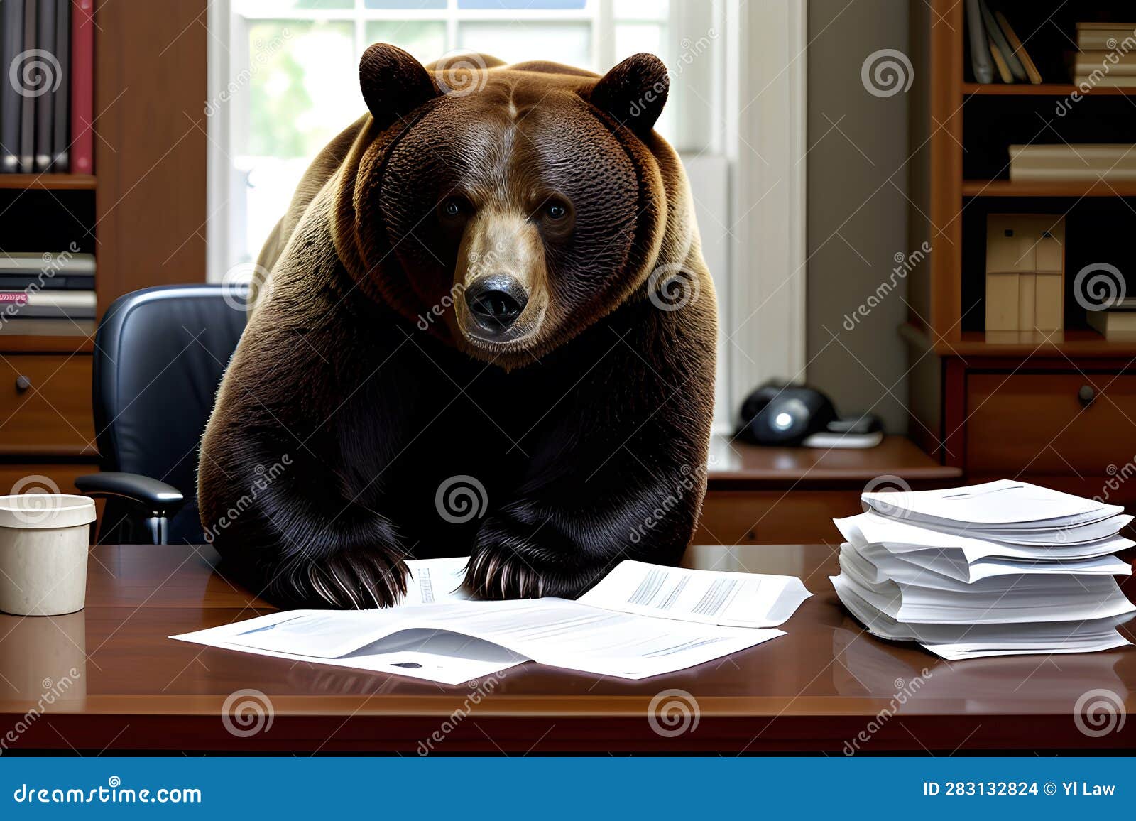 The Bear is Sitting at Their Desk Engrossed in Their Work Stock ...