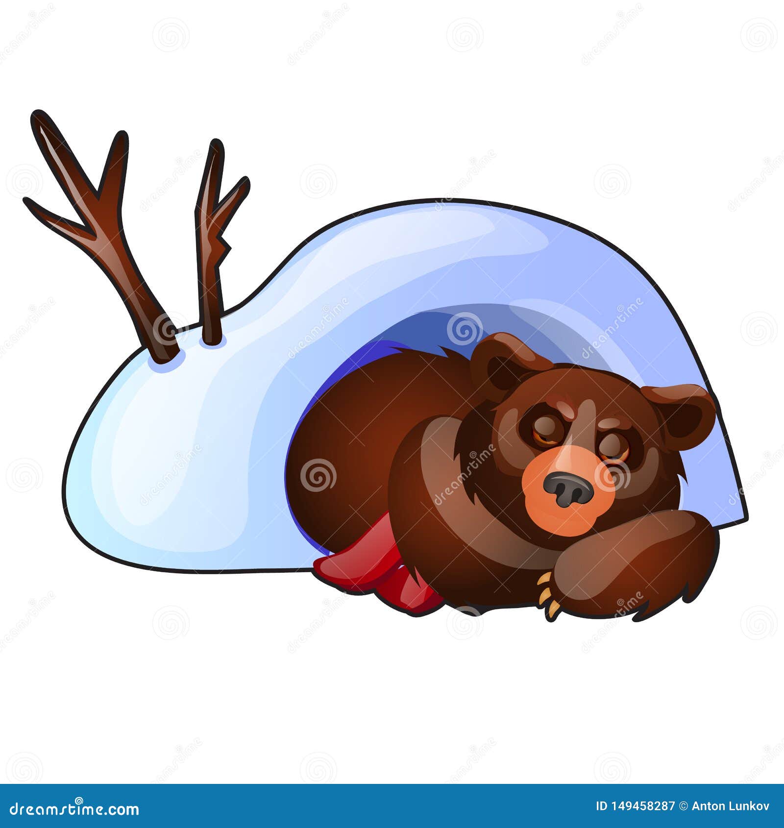 The Bear Is Sleeping In A Snow Den Isolated On White Background. Vector ...