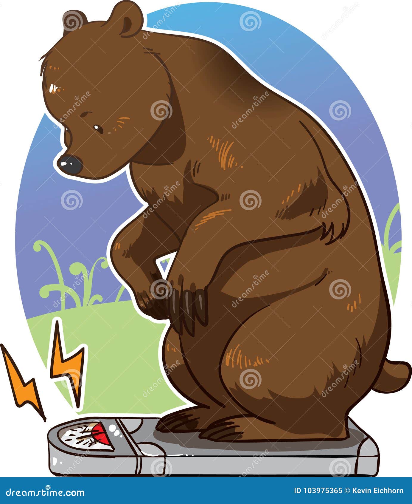 Bear Stepping on Scale and Weighing Itself Stock Illustration ...