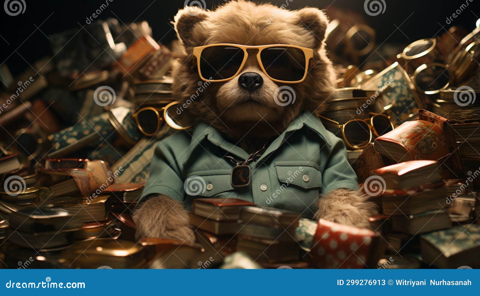Bear in Sunglasses and Banknote Stack Pile. Generative Ai Stock Image ...