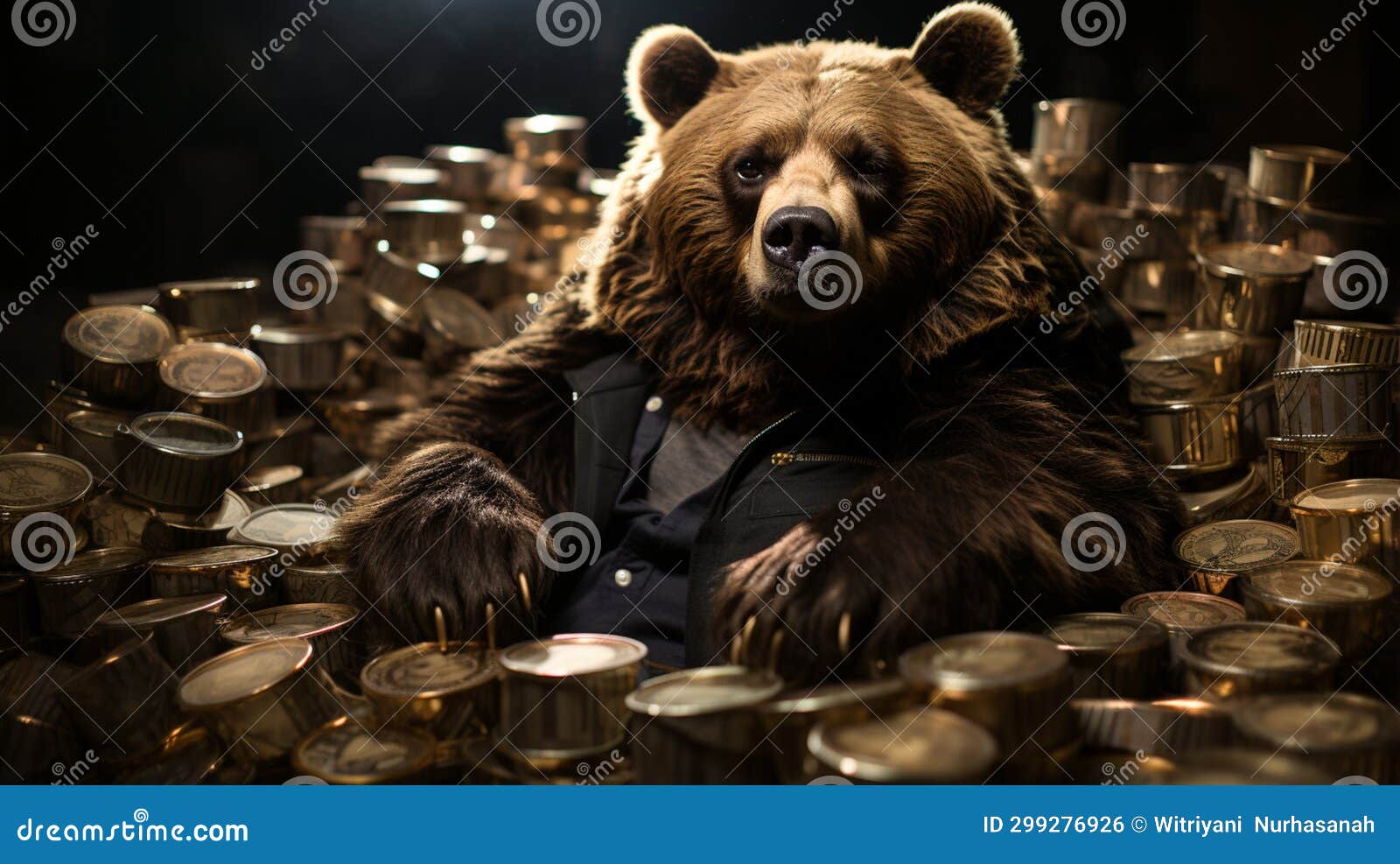 Bear in Sunglasses and Banknote Stack Pile. Generative Ai Stock ...