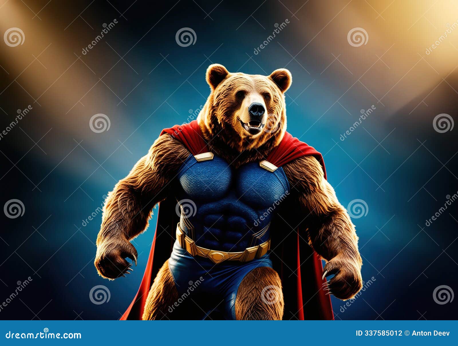 A Bear Superhero Stands Confidently in a Dramatic Pose, Showcasing ...