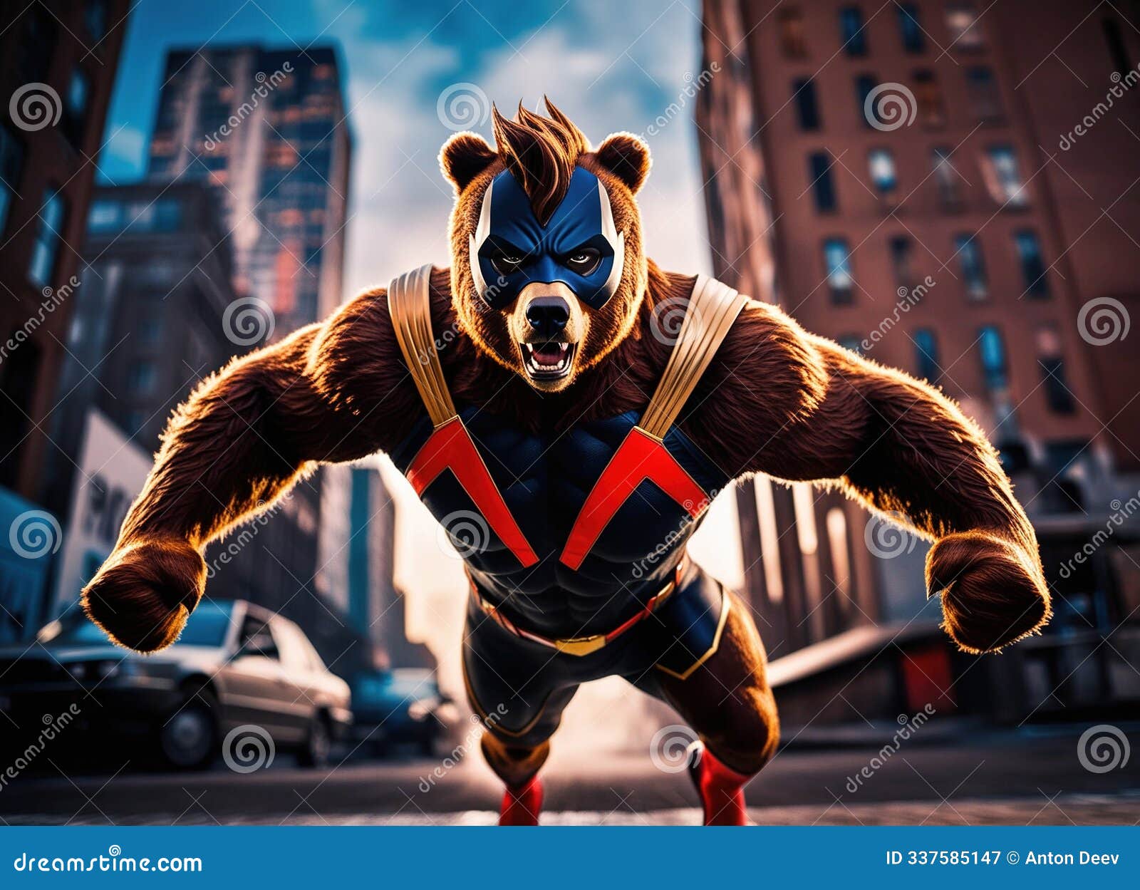 A Bear Superhero Stands Confidently In A Dramatic Pose, Showcasing ...