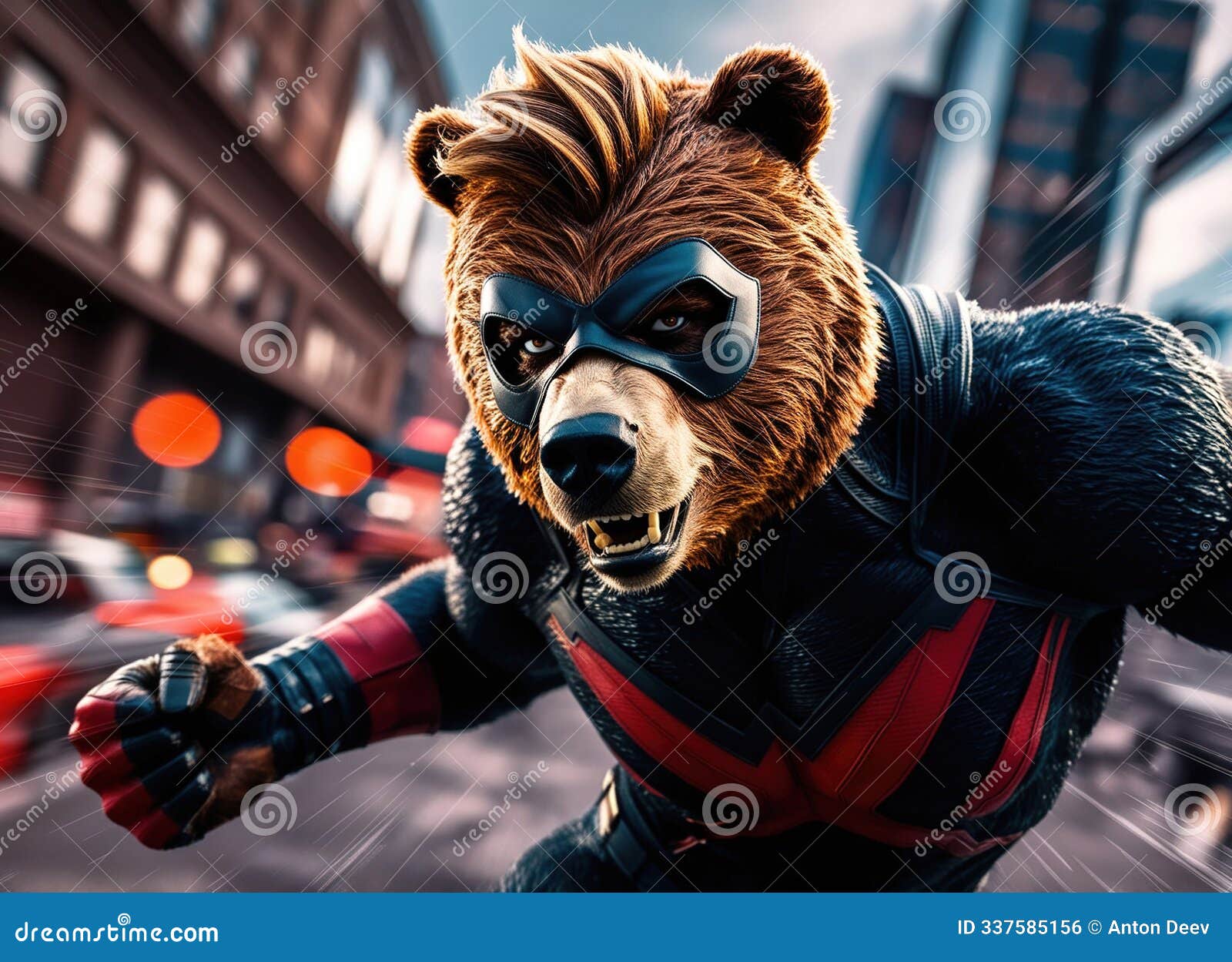 A Bear Superhero Stands Confidently in a Dramatic Pose, Showcasing ...