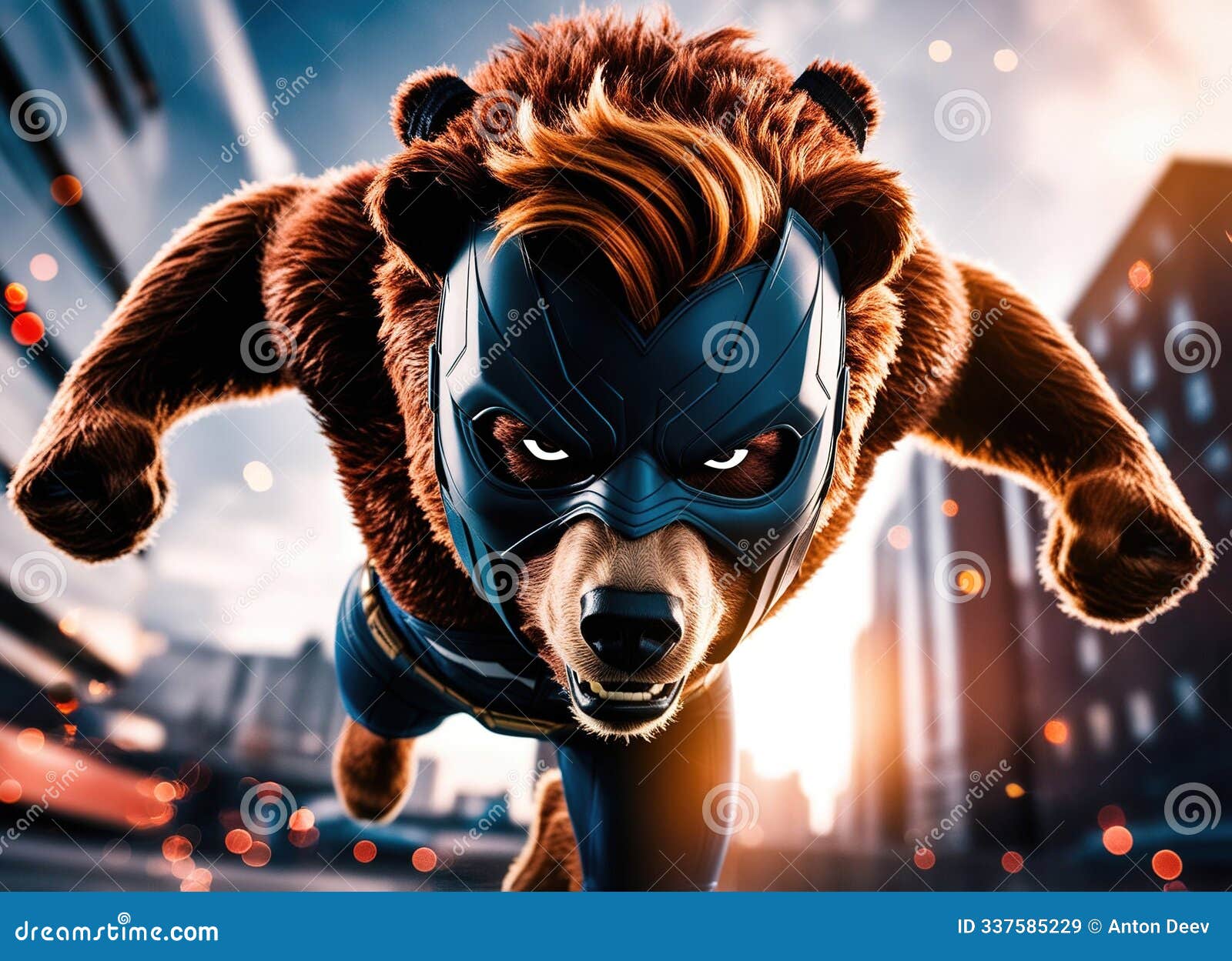A Bear Superhero Stands Confidently in a Dramatic Pose, Showcasing ...