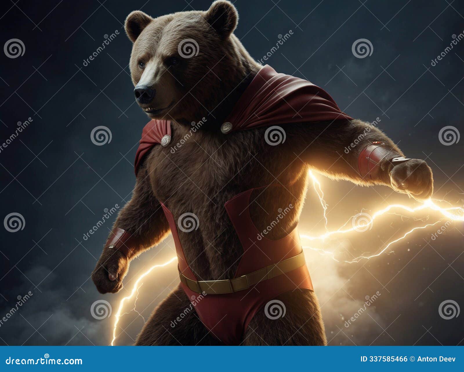 A Bear Superhero Stands Confidently In A Dramatic Pose, Showcasing ...