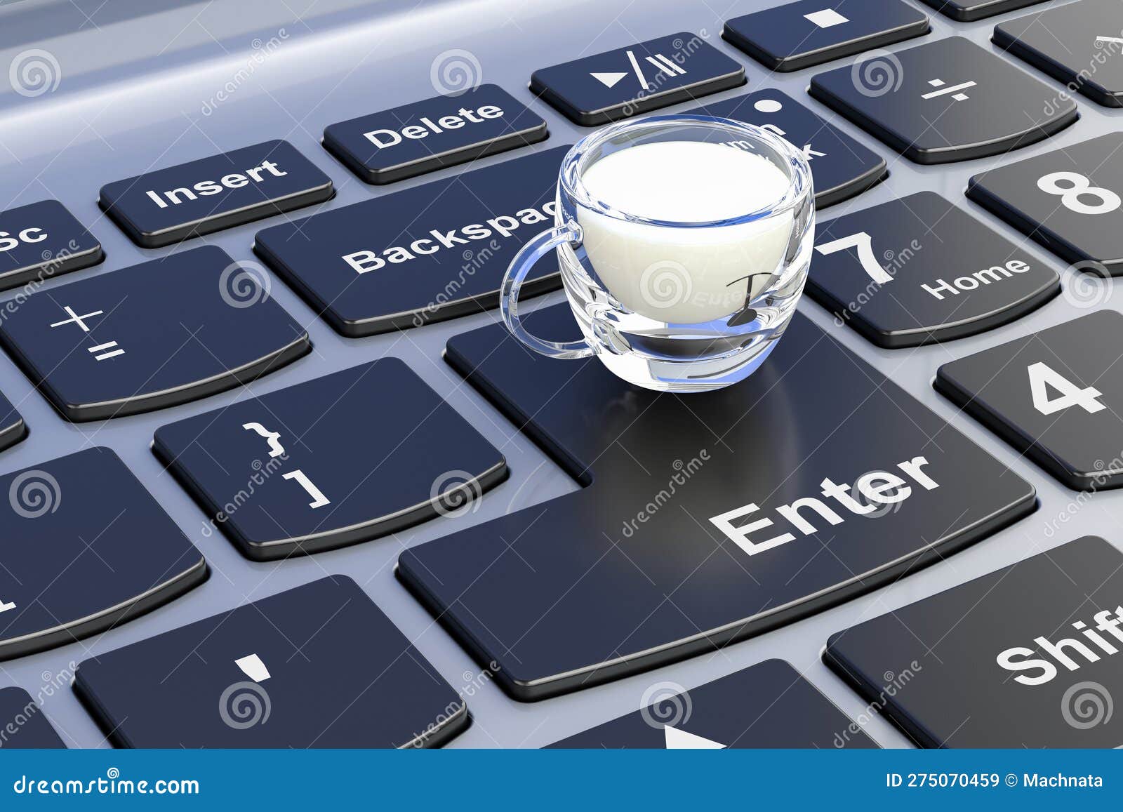 Bear Tea Cup Full of Milk on Laptop Keyboard, 3D Stock Illustration ...