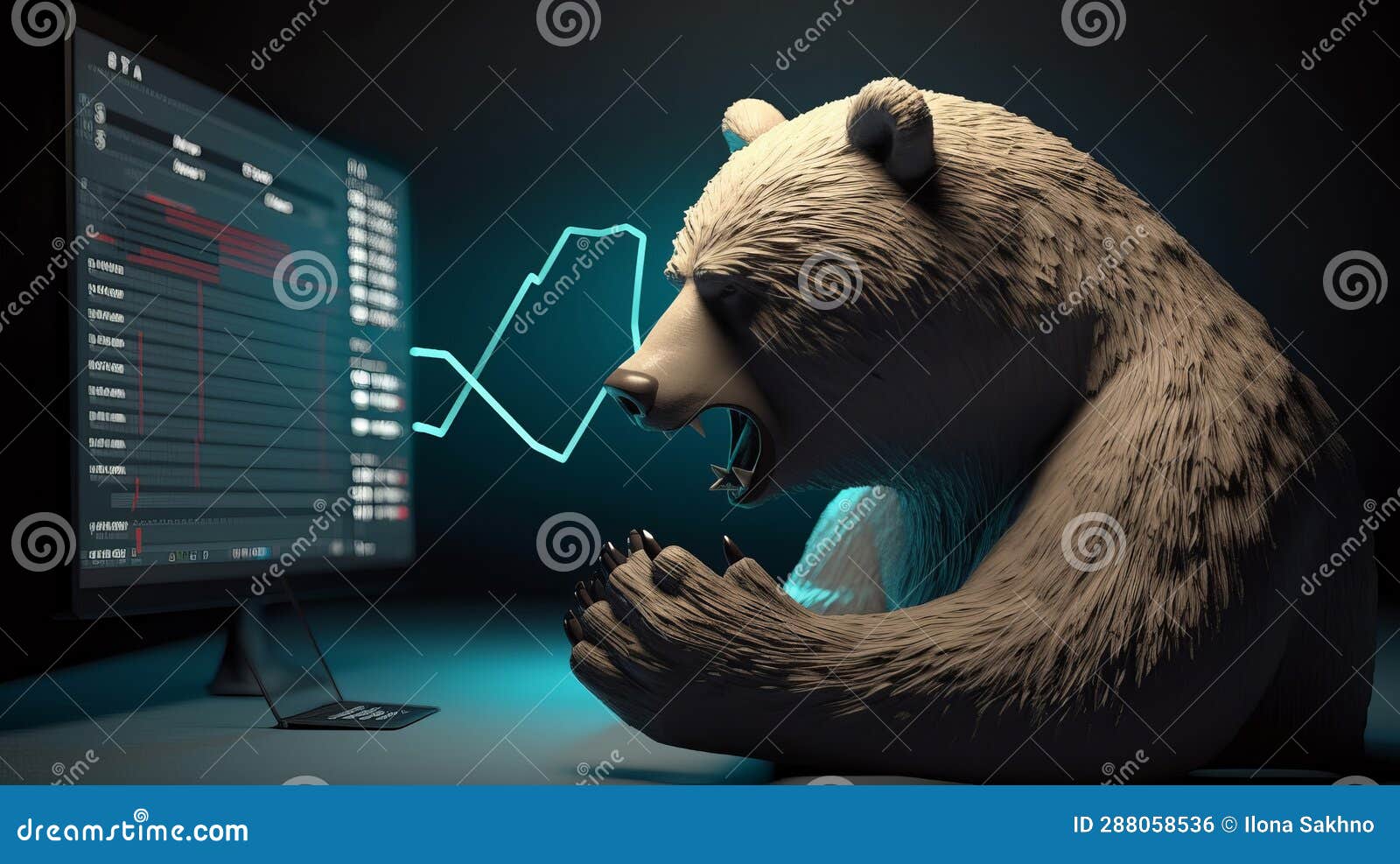Bear Trader Works at the Computer Stock Illustration - Illustration of ...