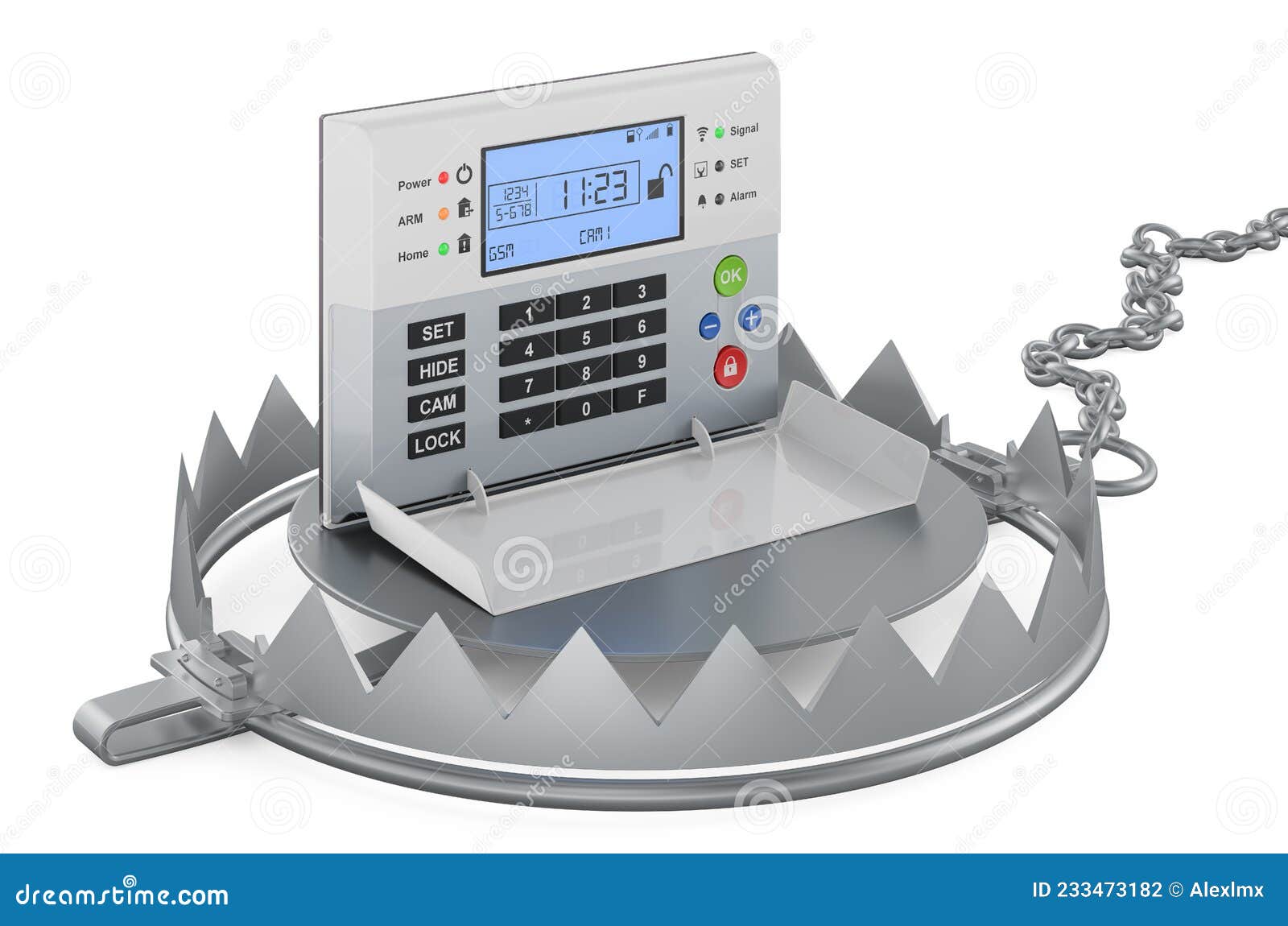 Bear Trap with Security Alarm System, 3D Rendering Stock Illustration ...