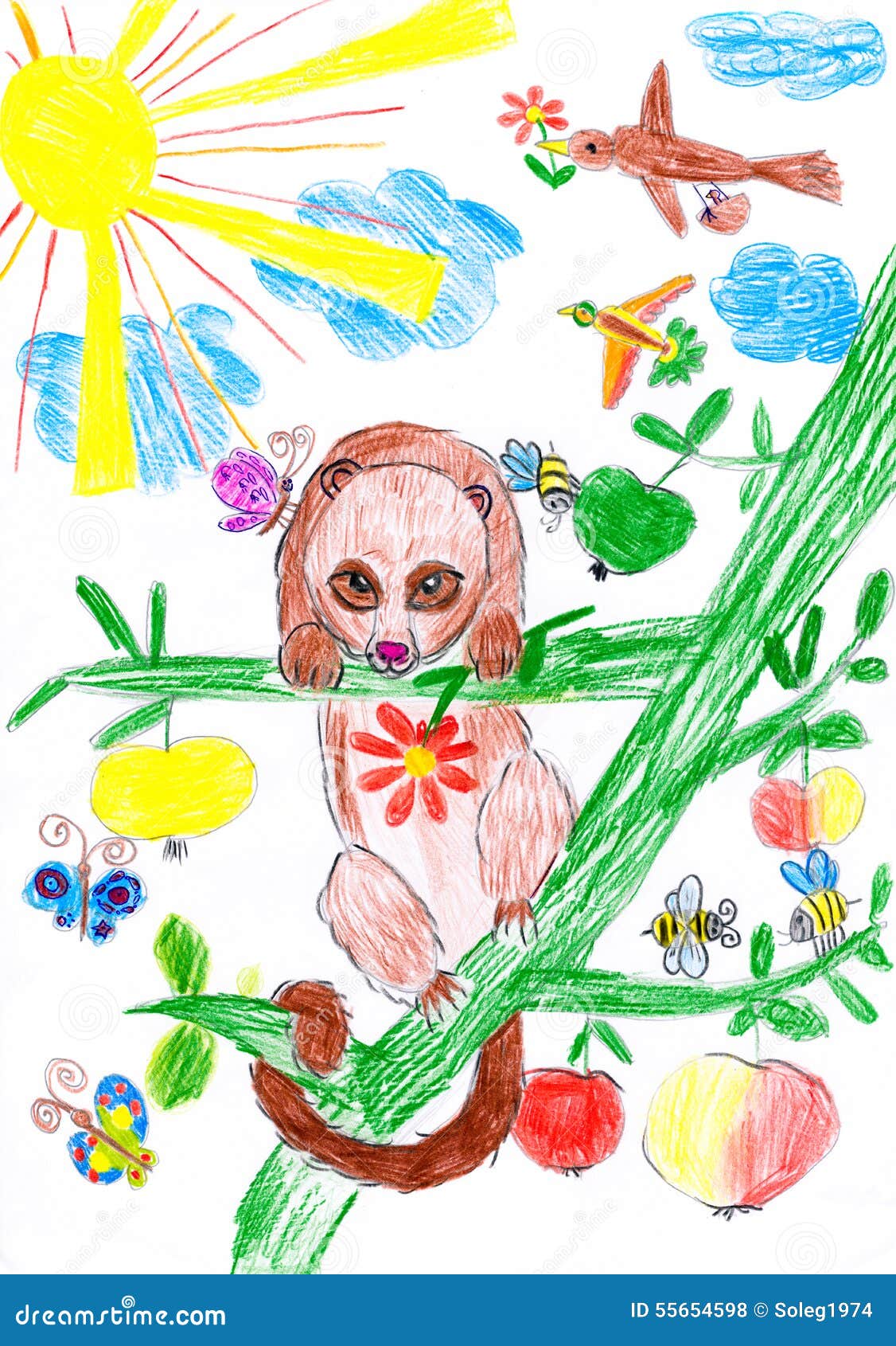 Bear on Tree Childs Drawing Stock Illustration - Illustration of forest ...