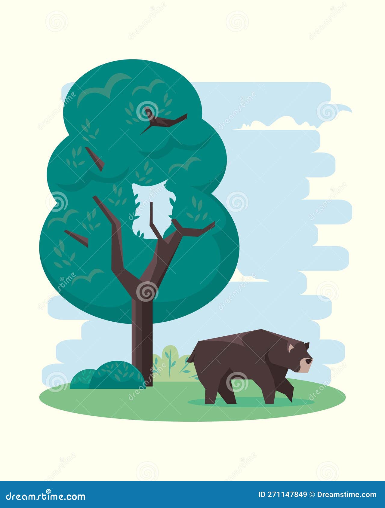 Bear with tree landscape stock vector. Illustration of bear - 271147849